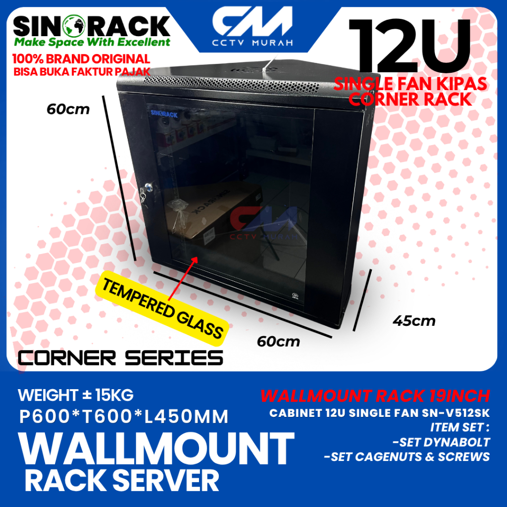Jual Wallmount Rack Server 12U/Rak Server Ukuran 12U Single Glass Door ...