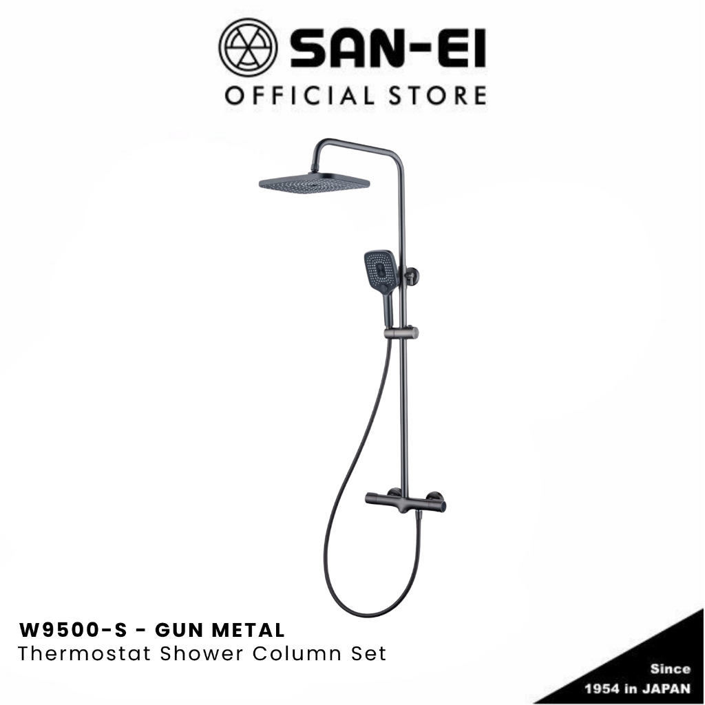 Jual SAN-EI Thermostat Shower Column Set W9500-S (GUN METAL) | Set Shower Dinding | Shopee Indonesia