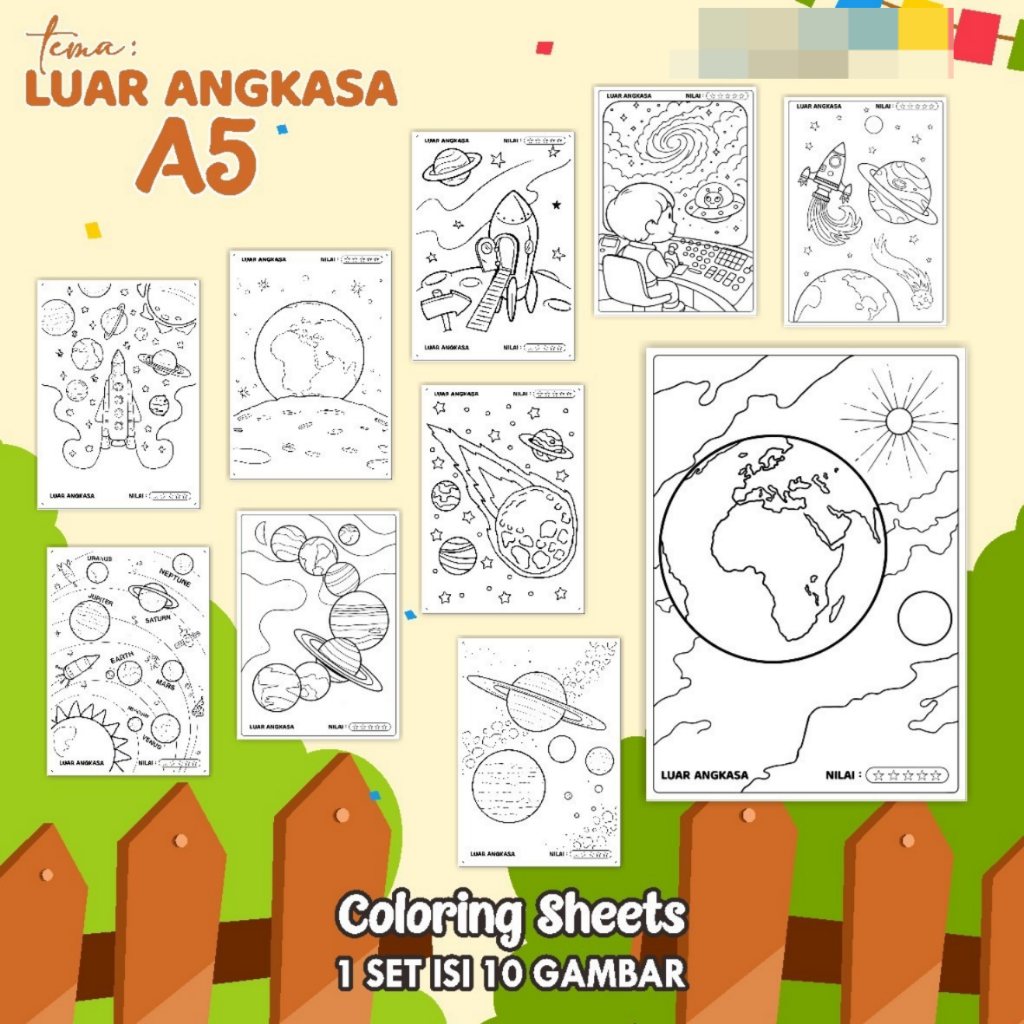 Jual KERTAS GAMBAR MEWARNAI TEMA LUAR ANGKASA - LEMBAR COLORING SHEETS ...