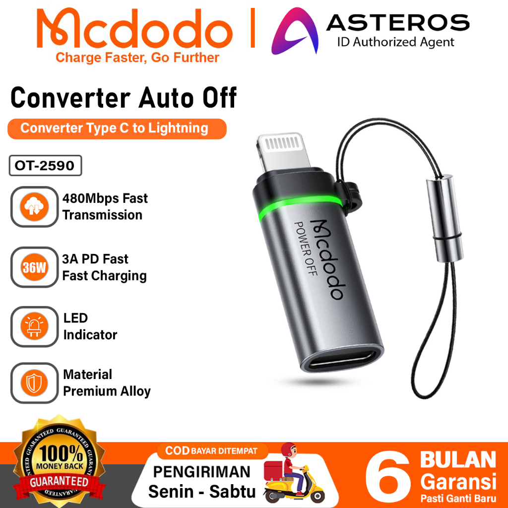 Jual MCDODO Adapter Converter Type C to Lightning Auto Power Off ...