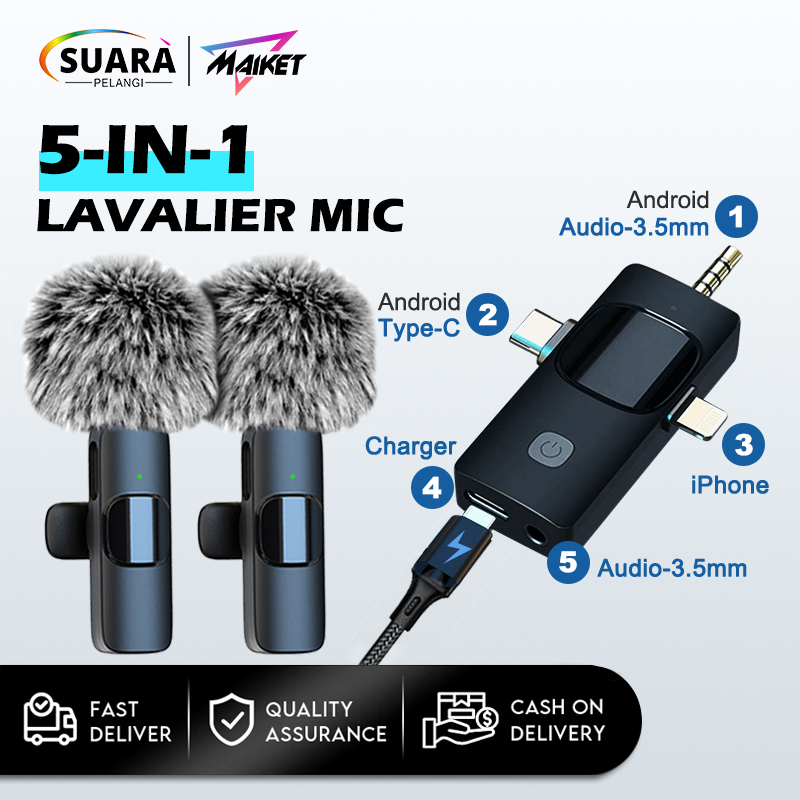 Jual 【3 In 1 Pro Mic】MAIKET 3.5mm Mikrofon Nirkabel Lavalier Mic ...