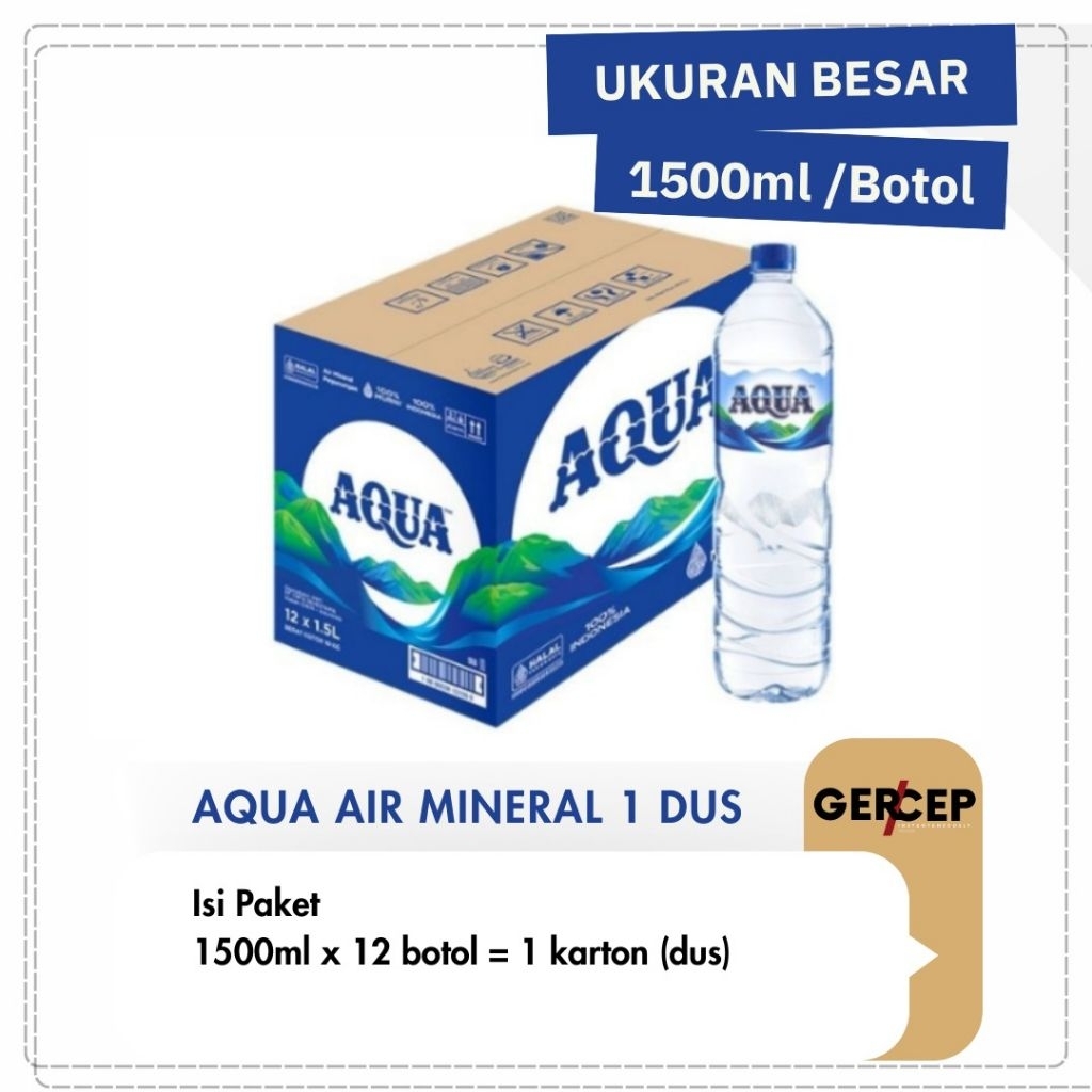 Jual AQUA Besar 1500ml 1 Dus / Air Mineral 1.5L Botol | Shopee Indonesia