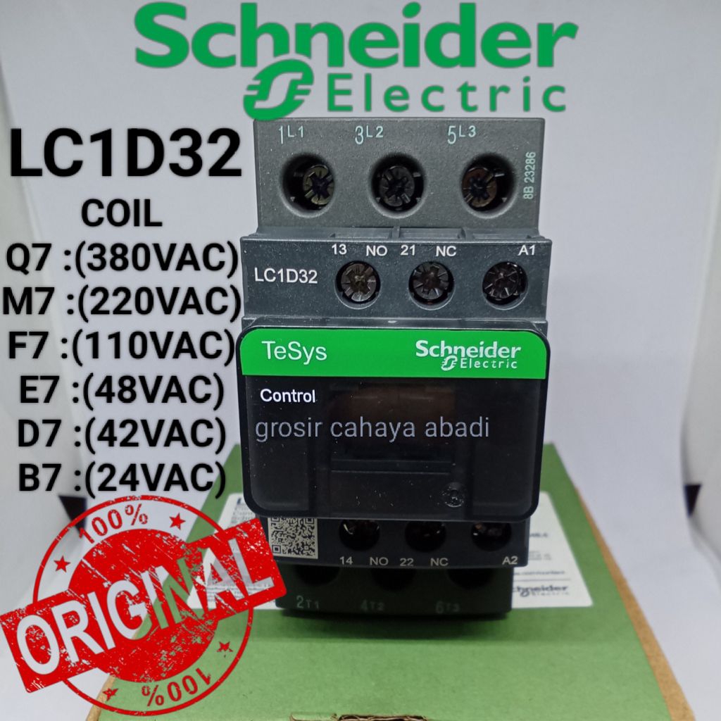Jual kontaktor contactor schneider lc1d32d7 lc1d32 d7 42vac 50ampere ...
