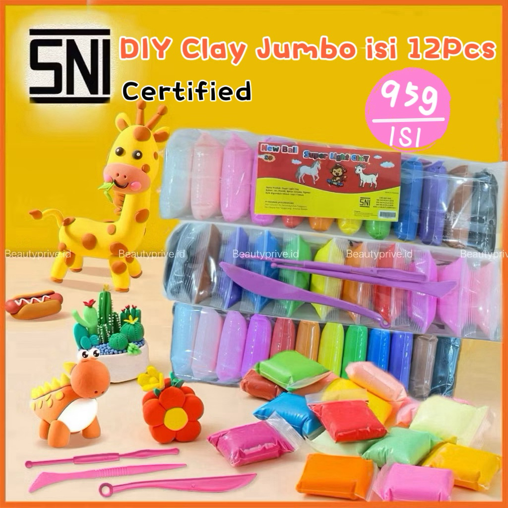 Jual Clay Jumbo Clay Mainan anak isi 12 pcs jumbo Clay Polymer Mainan ...