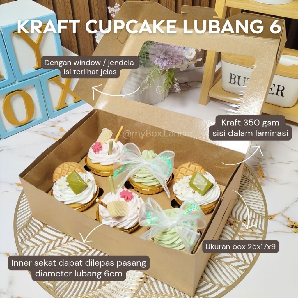 Jual (10 LEMBAR) BOX CUPCAKE KRAFT LAMINASI ISI 6 DGN INNER DUS DOS ...