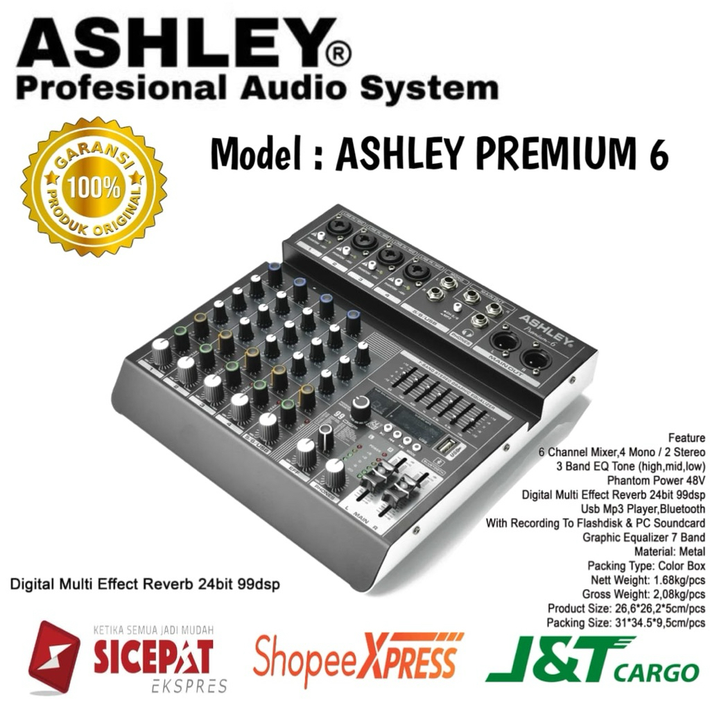 Jual Mixer Ashley Premium 6 Original Mixer ashley 6 Channel Bluetooth usb | Shopee Indonesia