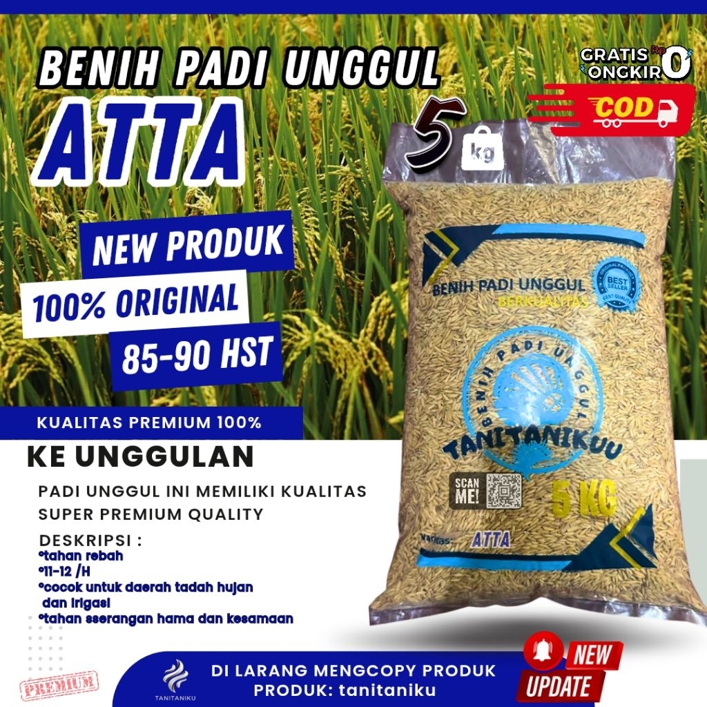 Jual BENIH PADI BIBIT PADI UNGGUL ATTA KUALITAS PREMIUM KEMASAN 5 KILO ...