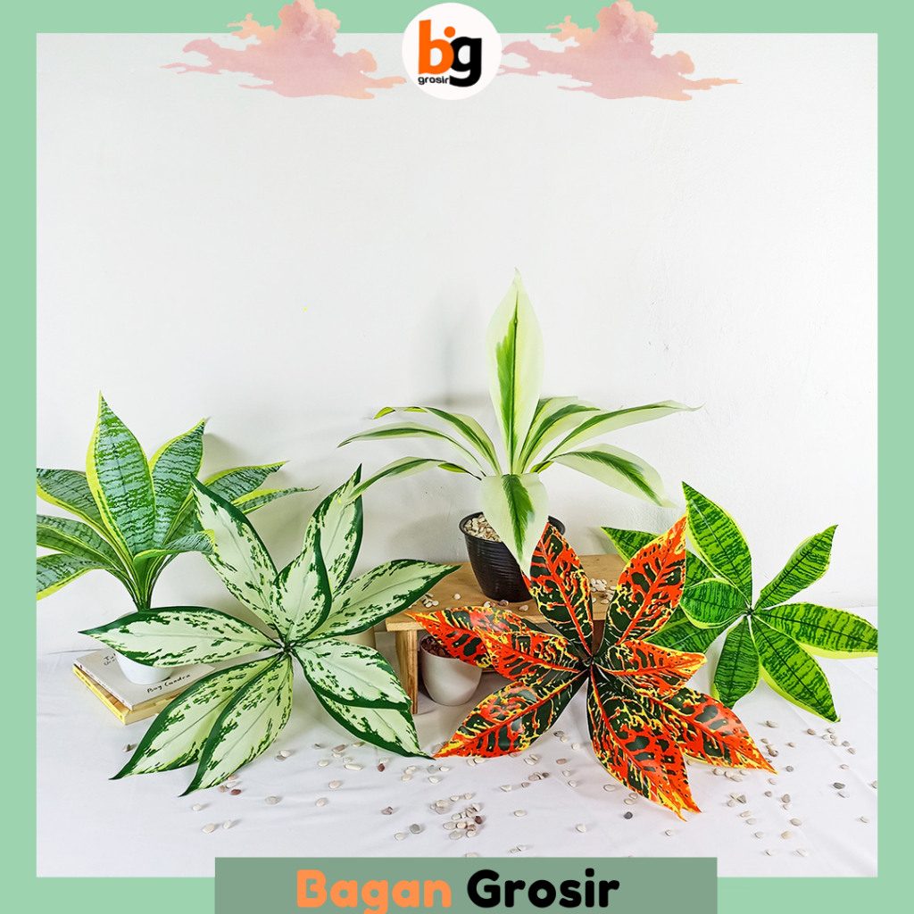 Jual BG Daun Tanaman Plastik Rumput Hijau Artificial Dekorasi Bunga ...