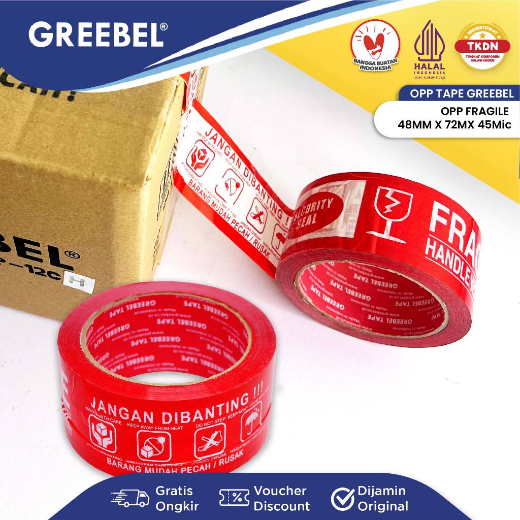 Jual GREEBEL Lakban Fragile / Selotip Fragile 48 MM X 72 YARD (PCS ...