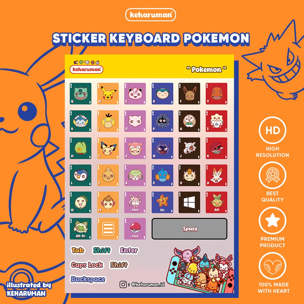 Jual Sticker Keyboard Laptop Komputer Pokemon PREMIUM QUALITY | Shopee ...