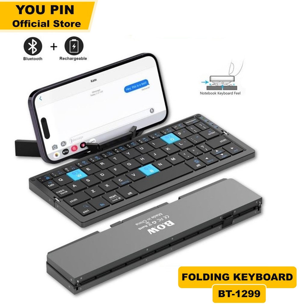 Jual BOW Keyboard Lipat Wireless Bluetooth with Holder Hp Tab Portable ...