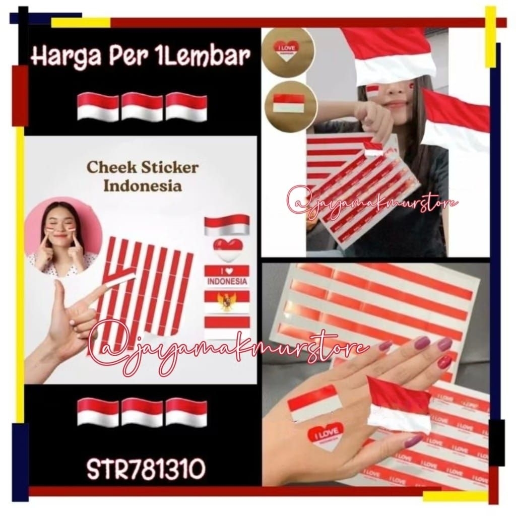 Jual (PERLEMBAR) TEMPELAN STIKER PIPI BENDERA MERAH PUTIH / STICKER ...