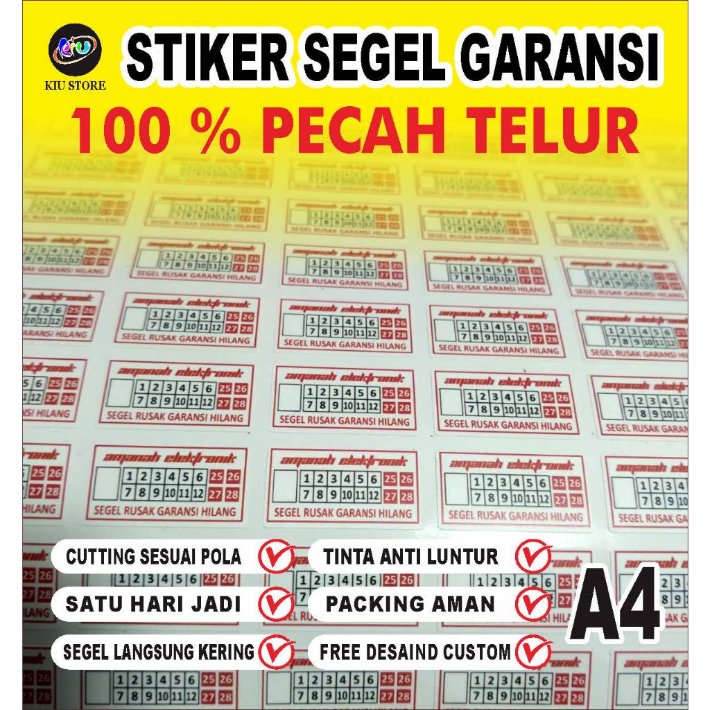 Jual ( A4 ) STIKER SEGEL GARANSI 100% PECAH TELUR | Shopee Indonesia