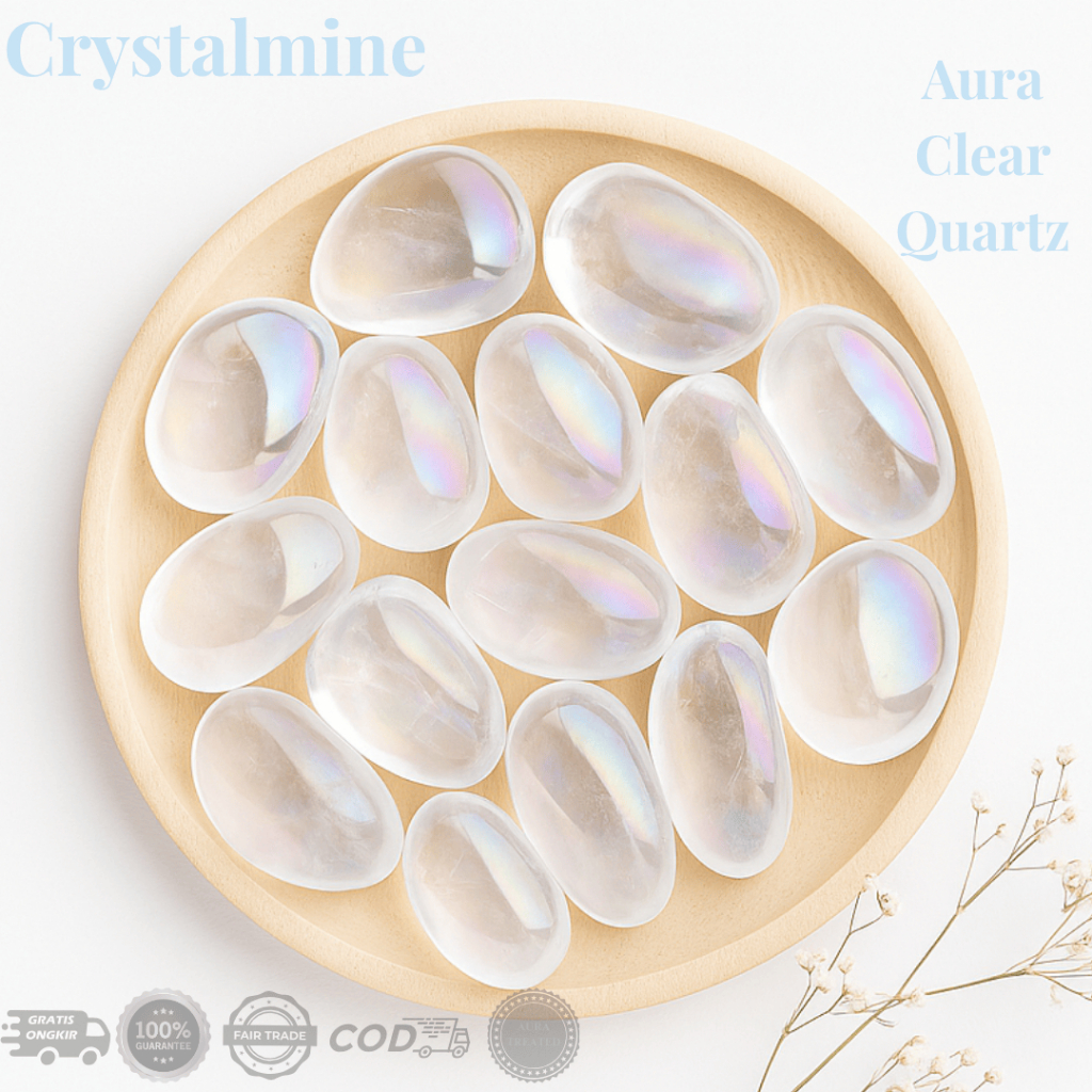 Jual CRYSTALMINE Aura Clear Quartz Crystal Tumble / Batu Healing Kristal Tumbled Stone Crystal ...