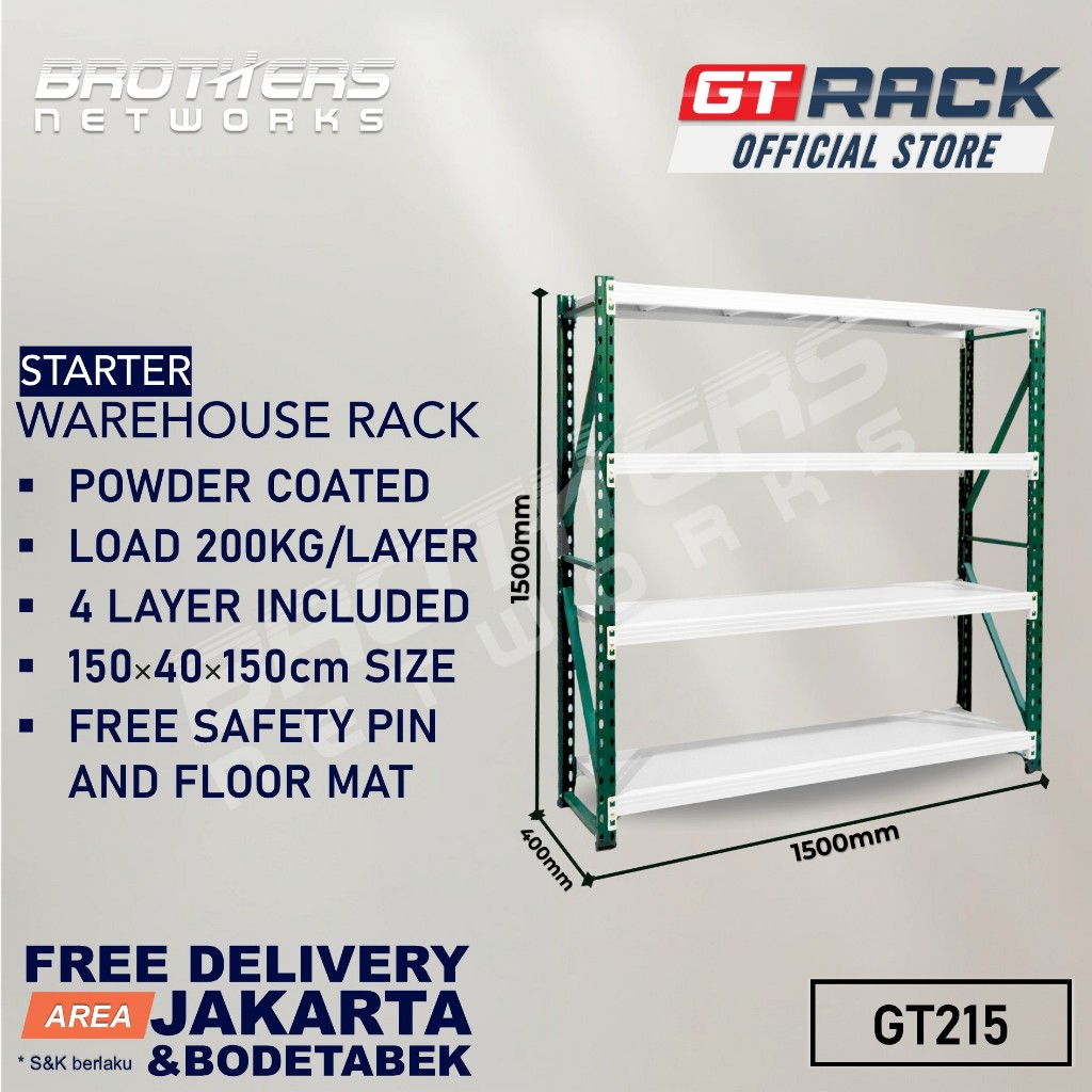 Jual RAK GUDANG BESI GT-RACK GT215 PLUS PRO - 4 SUSUN P 1.5M LEBAR 40CM ...