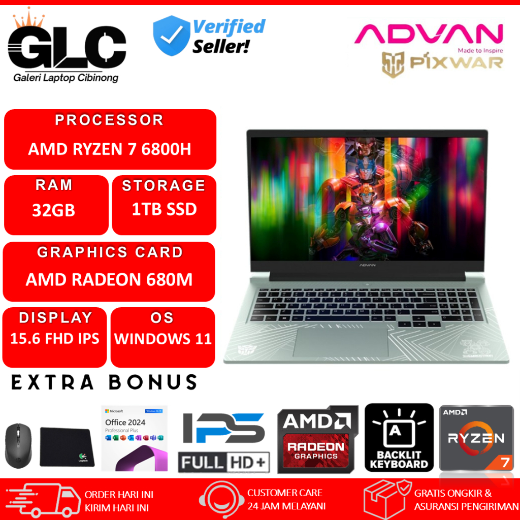 Jual Laptop Gaming ADVAN PIXWAR X TRANSFORMERS Ryzen™ 7 6800H 32GB DDR5 ...