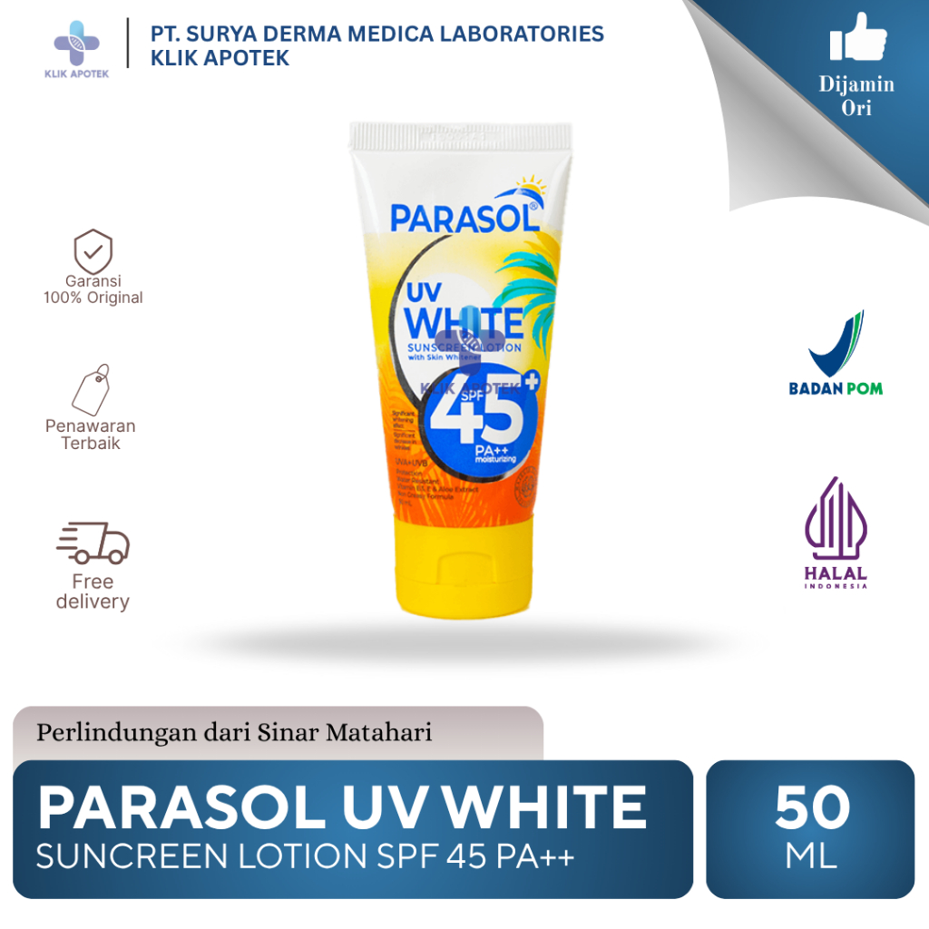 Jual Parasol UV White Sunscreen Lotion with Skin Whitener SPF 45 ...