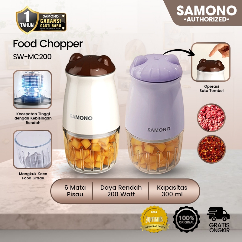 Jual SAMONO Food Chopper 300ml 200W 6 Mata Pisau Mesin Penghalus Daging ...