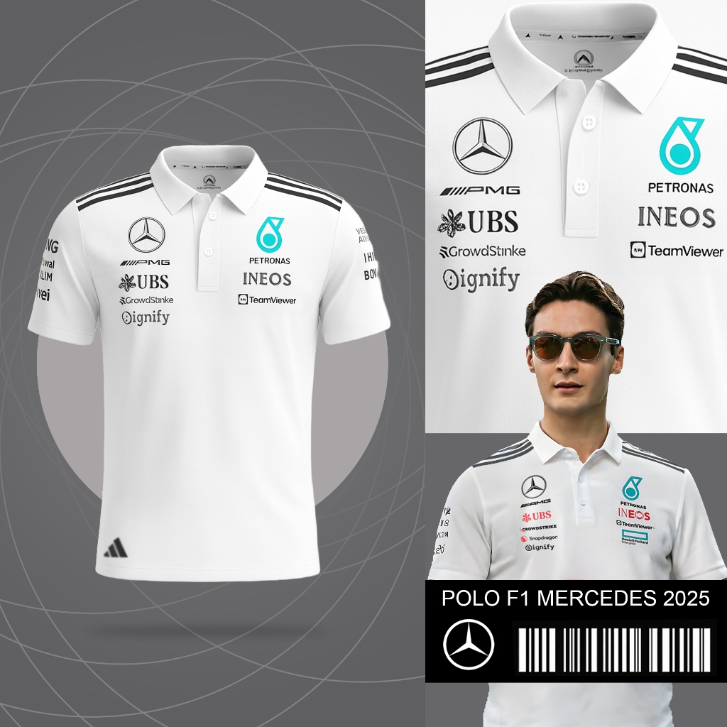 Jual POLO SHIRT MERCEDES AMG F1 2025 WHITE | KAOS POLO PRIA KEREN ...