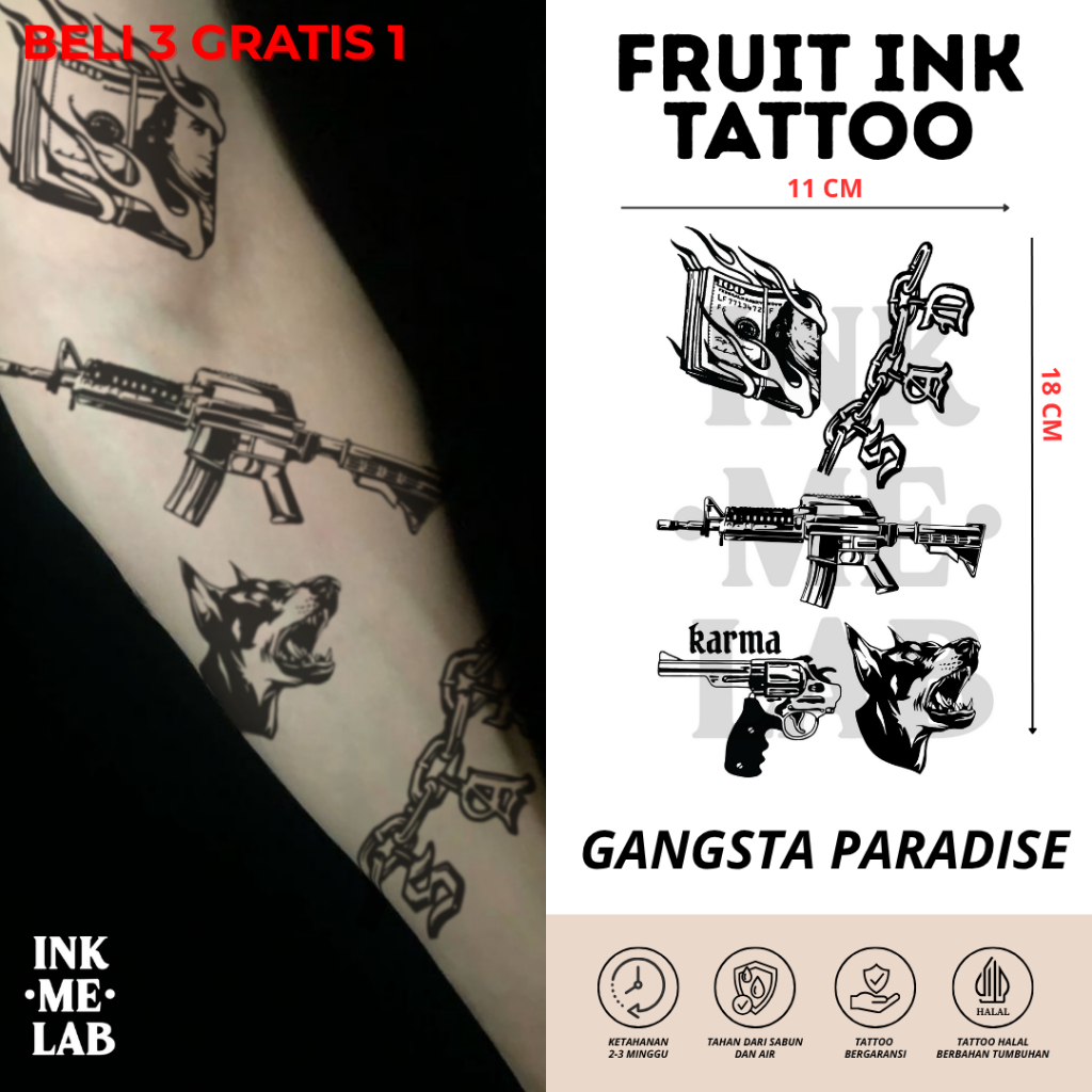 Jual INKMELAB - GANGSTA PARADISE Fruit Ink Temporary Tattoo 11X18CM ...