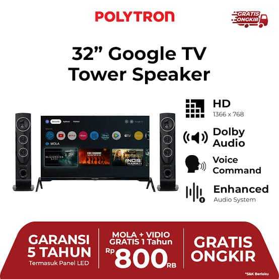 Jual POLYTRON Smart Android Google TV 32 inch PLD 32RG5759 / PLD 32AG5759 / PLD 32TG9055 TOWER ...