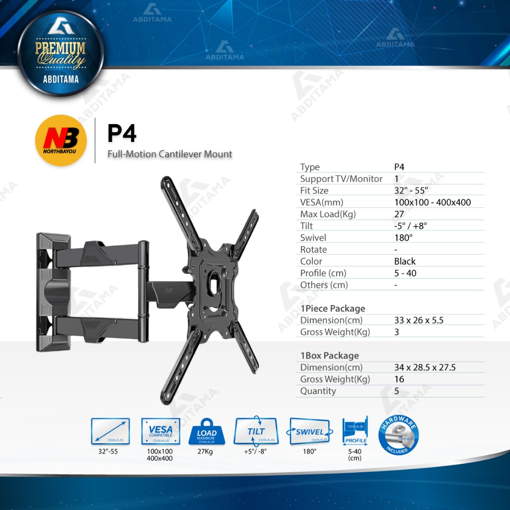 Jual Bracket TV Monitor LED LCD North Bayou NB P4 NBP4 13"-47" Tilt ...