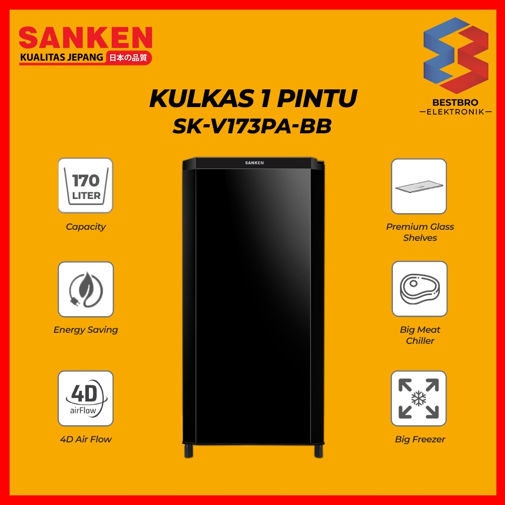 Jual Sanken Kulkas Satu Pintu SK-V173PA-BB Hitam | Shopee Indonesia