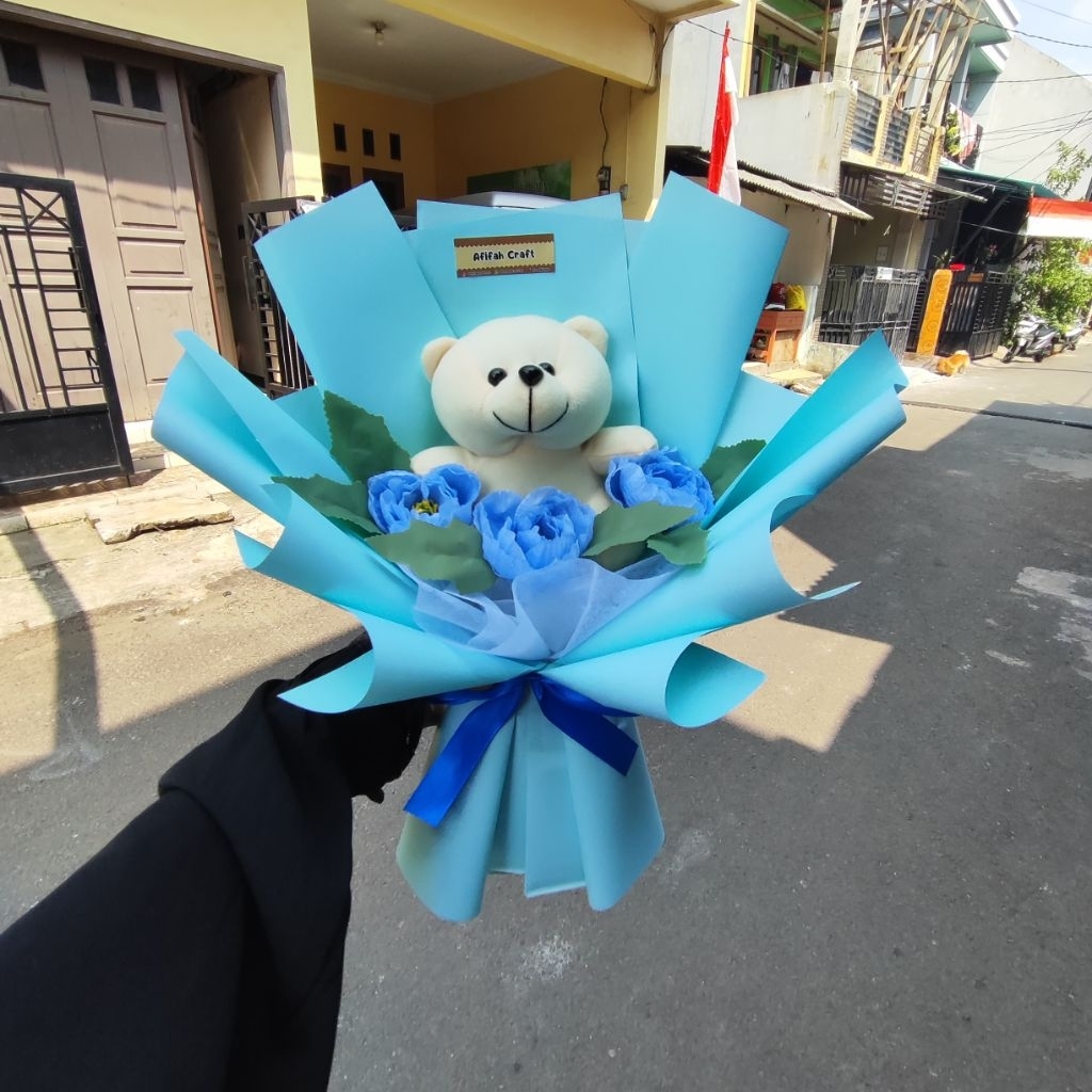 Jual BUKET BONEKA DAN BUNGA ARTIFICIAL 3 tangkai / BUCKET BUNGA PALSU ...