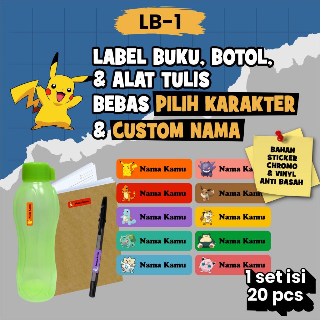 Jual Stiker Tempel Label Nama Buku Anak Karakter Game Pokemon Isi 20pcs ...
