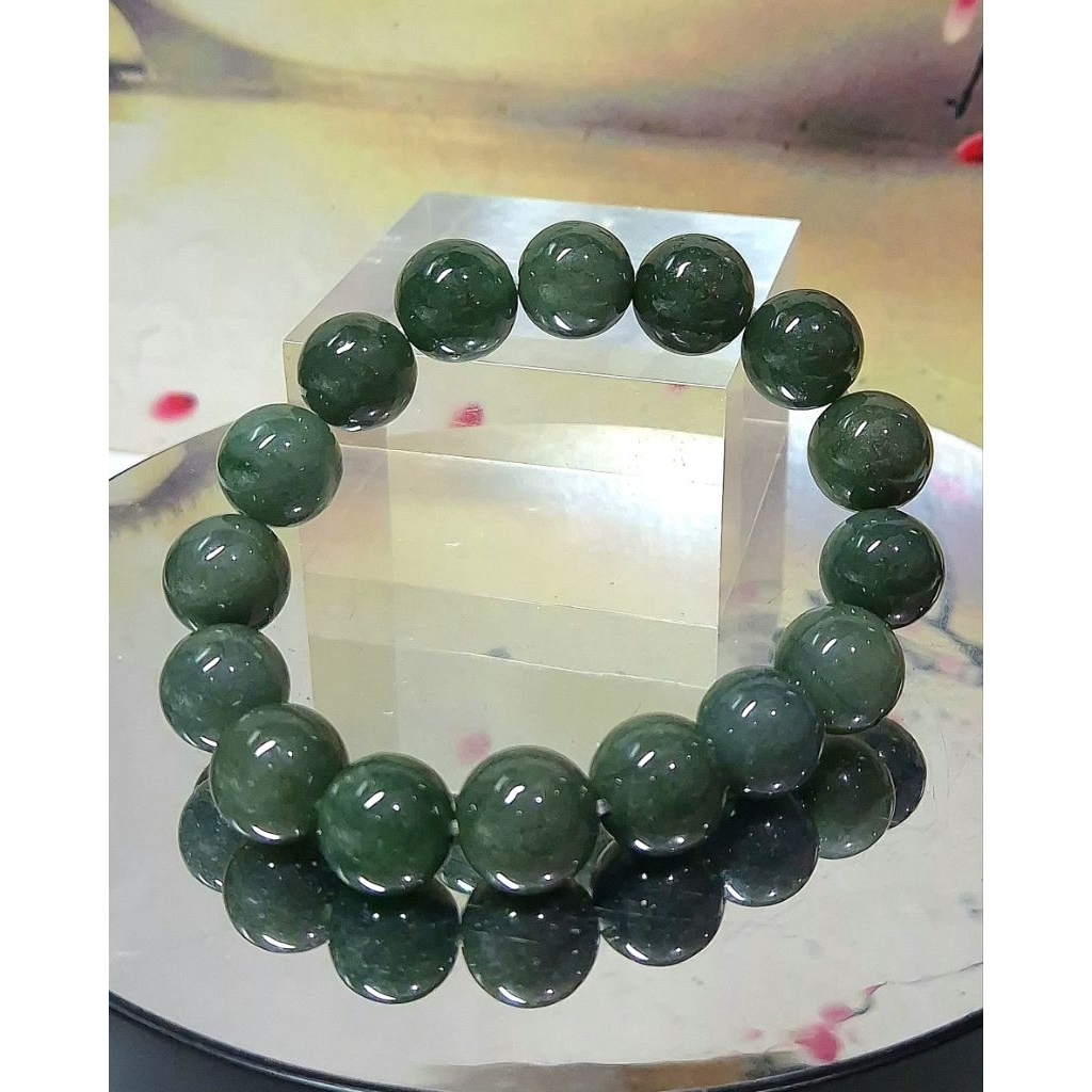 Jual sn Bead Bracelet Giok Oily Green Jadeite Sertifikat Grade A Bead ...