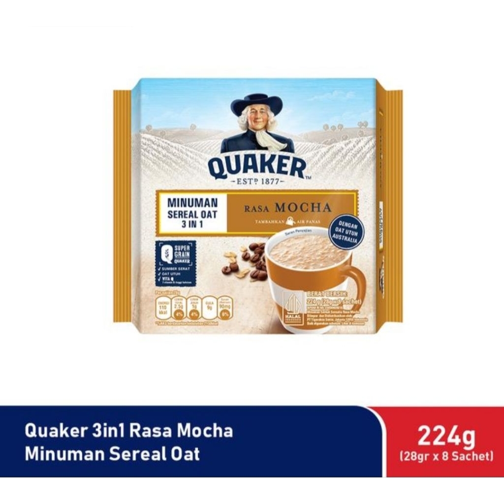 Jual Quaker Minuman Sereal Oat 3 in 1 Rasa Mocha 224 Gr (Isi 8 Sachet ...