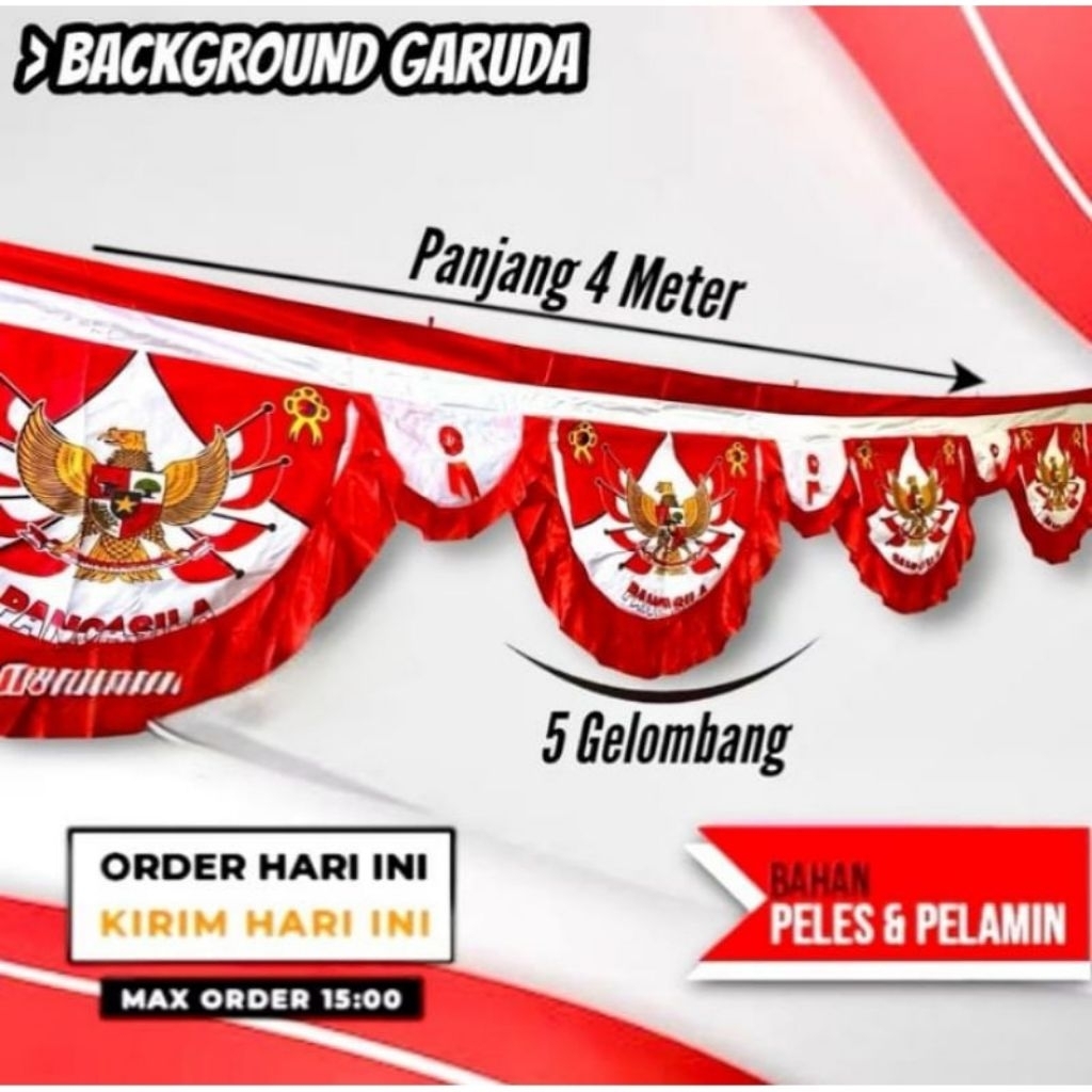 Jual BENDERA BACKGROUND GARUDA MERAH PUTIH 10GELOMBANG DEKORASI KANTOR ...