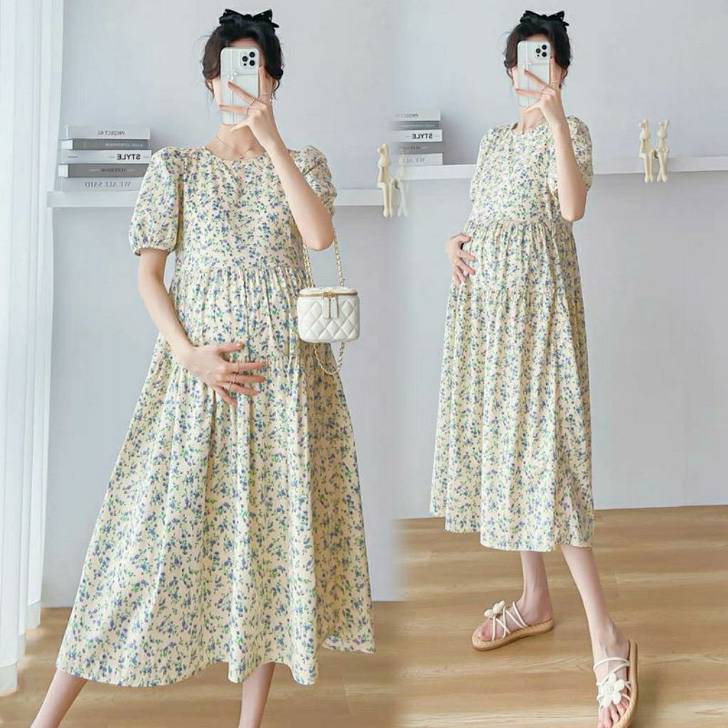 Jual NEW!!!Dress Midi Ibu Hamil Bunga2 | Shopee Indonesia