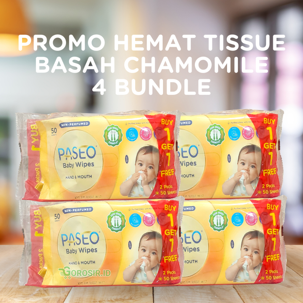 Jual 4 Bundle Tisu Basah Paseo Chamomile Baby Wipes 50 Sheets ( 1 Pack ...