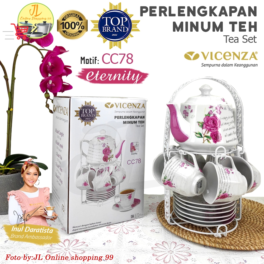 Jual VICENZA Tea set ceramic motif eternity C78 / cangkit set + teko ...