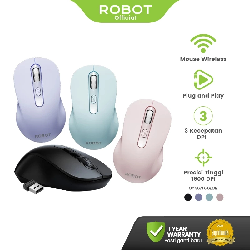 Jual ROBOT Mouse Wireless M206 2.4GHz 1600DPI Optical Kursor Presisi ...