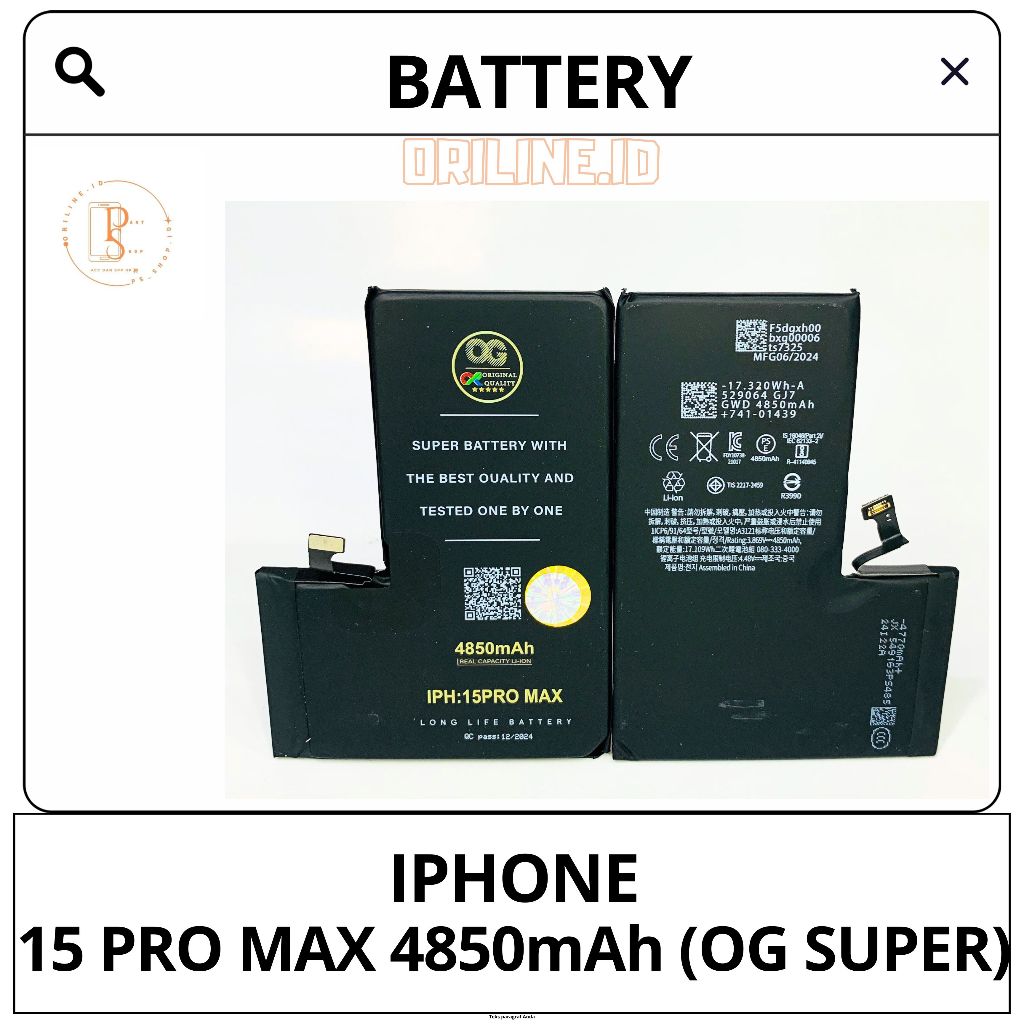 Jual Battery Baterai IP 15 PRO MAX Batery Batre For IP 15 PROMAX ...