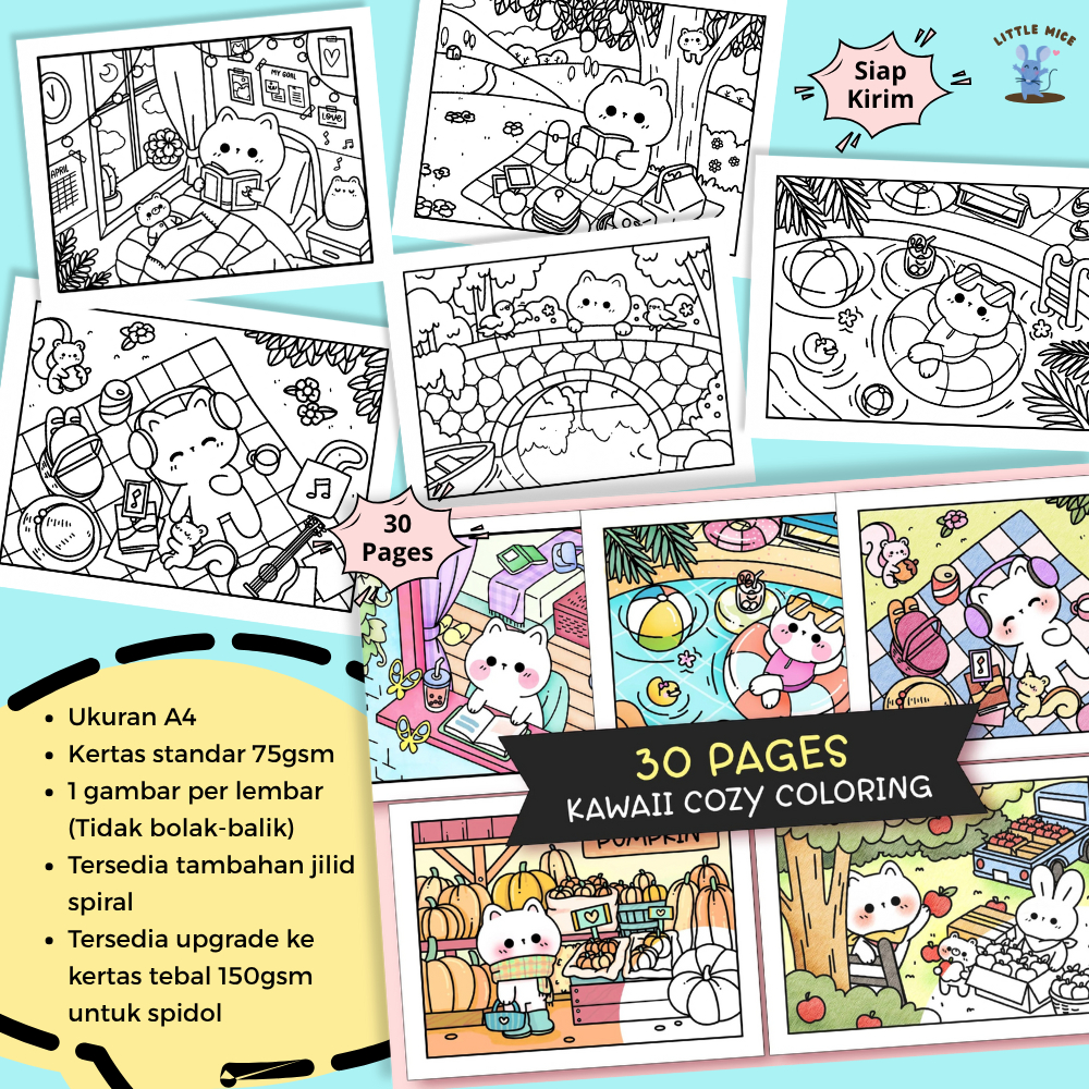 Jual Buku Mewarnai Kawaii Cozy 30 Lembar Ukuran A4 Terapi Seni Remaja ...