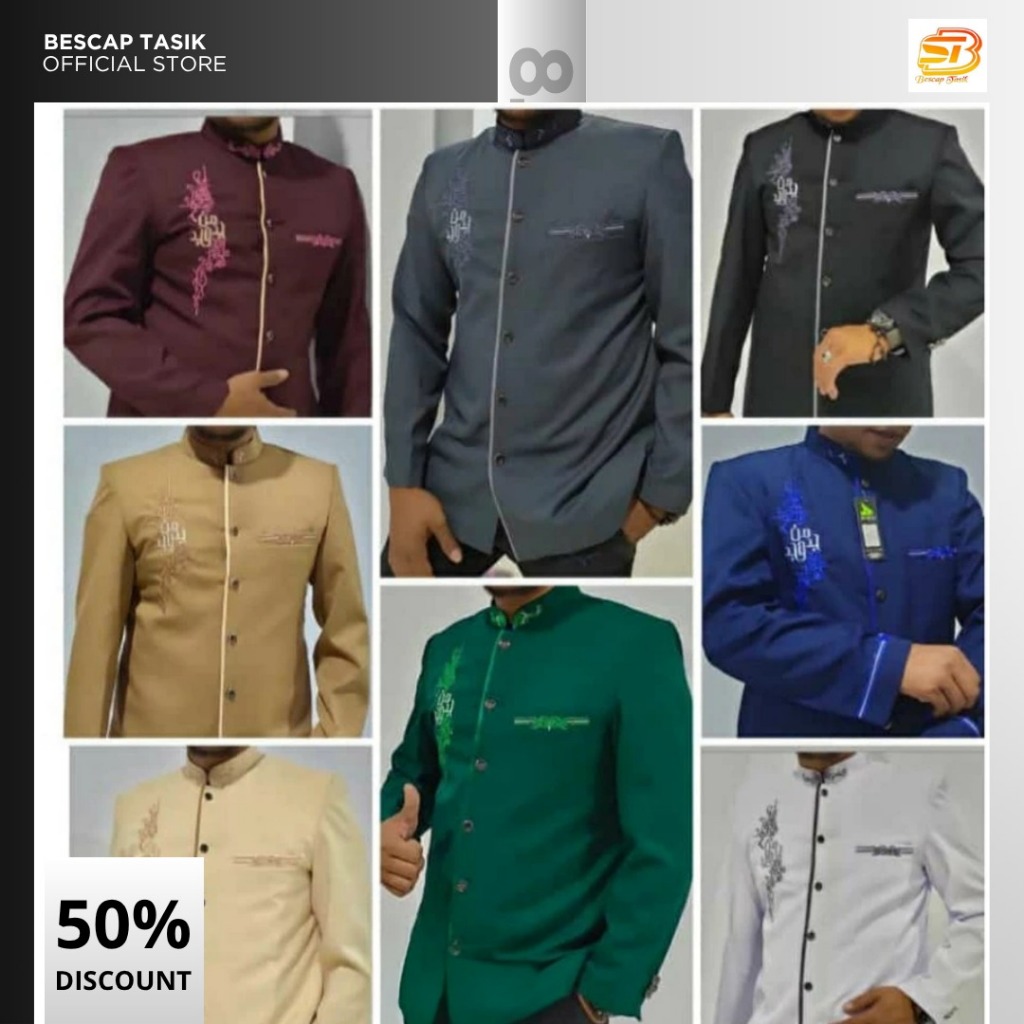 Jual Beskap Jas Koko Motif Manjada Wajada Pria Muslim Premium Modern ...