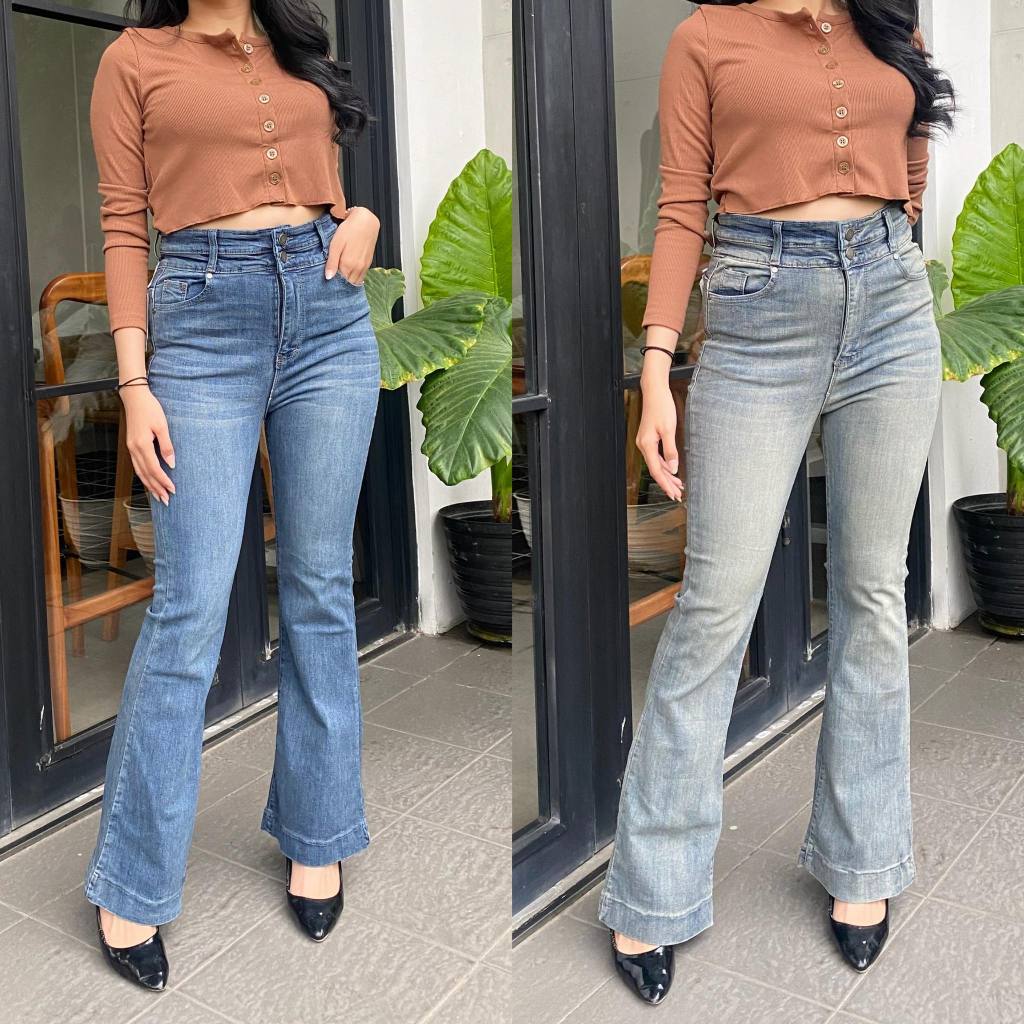 Jual Best Seller ! Highwaist Cutbray Emily series Kancing 2 /Celana Jeans Cutbray Wanita Premium ...