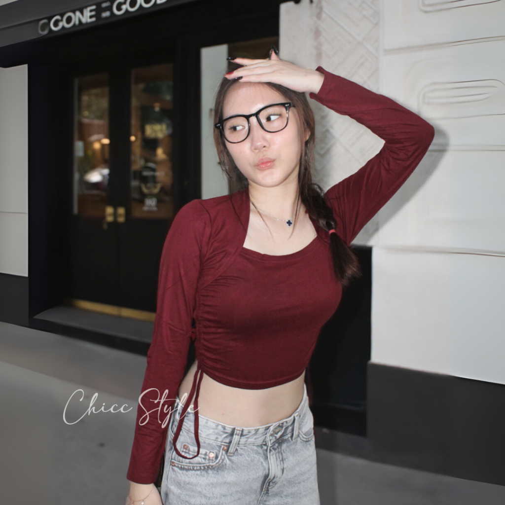 Jual CHICC Qayla Korean Crop Top Serut Lengan Panjang Wanita - Atasan ...