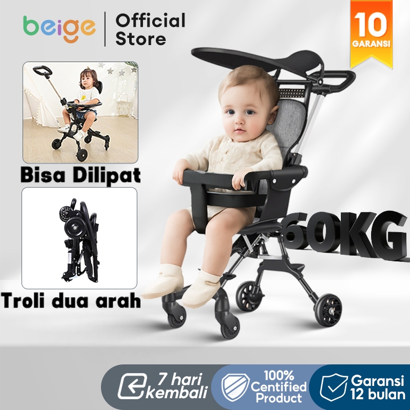 Jual BEIGE Stroller Bayi Lipat 2 Arah Muatan 60kg Ringan Mudah Dibawa ...