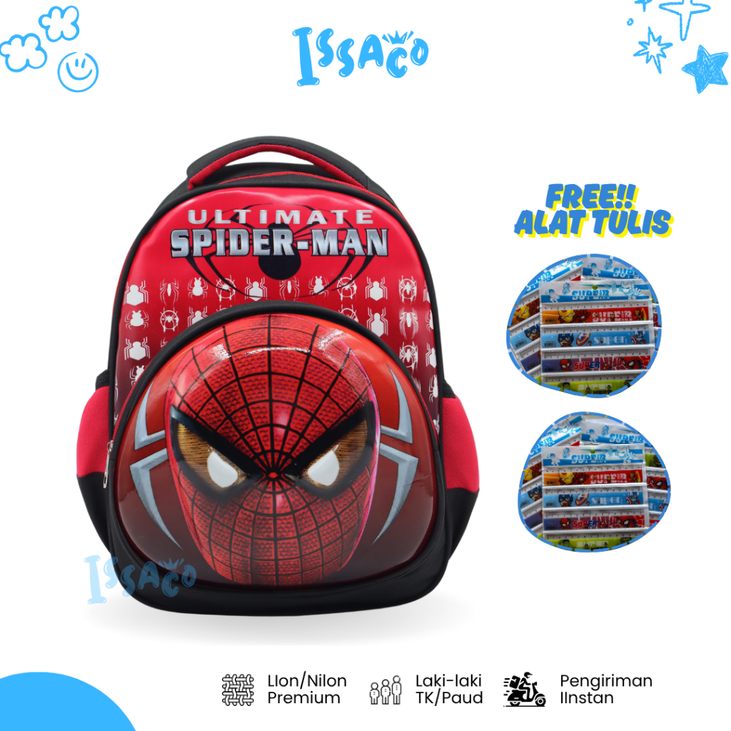 Jual ISSACO Tas Ransel Anak Sekolah PAUD - TK Laki2 3D Timbul Motif Karakter Superhero Spiderman ...
