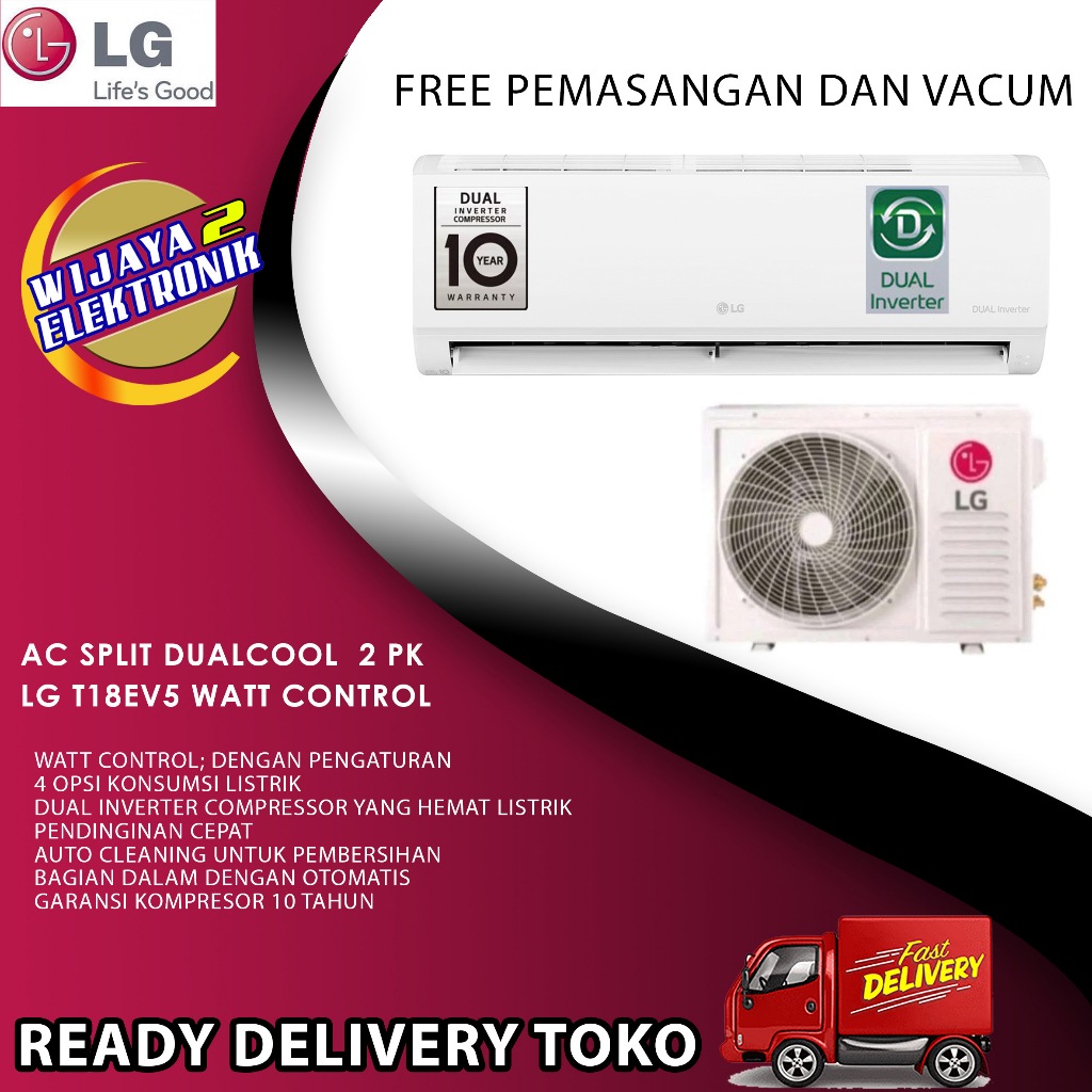 Jual AC SPLIT LG T18EV5 2PK AC DUALCOOL INVERTER W/ WATT CONTROL R32 ...