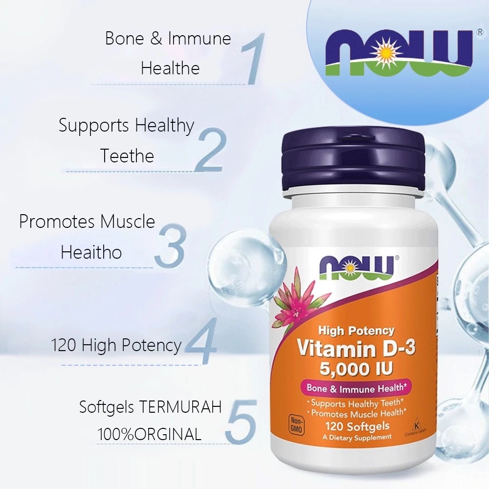 Jual 【100% asli】Now Vitamin D3 5000IU 120 Softgels-Baik untuk kesehatan ...
