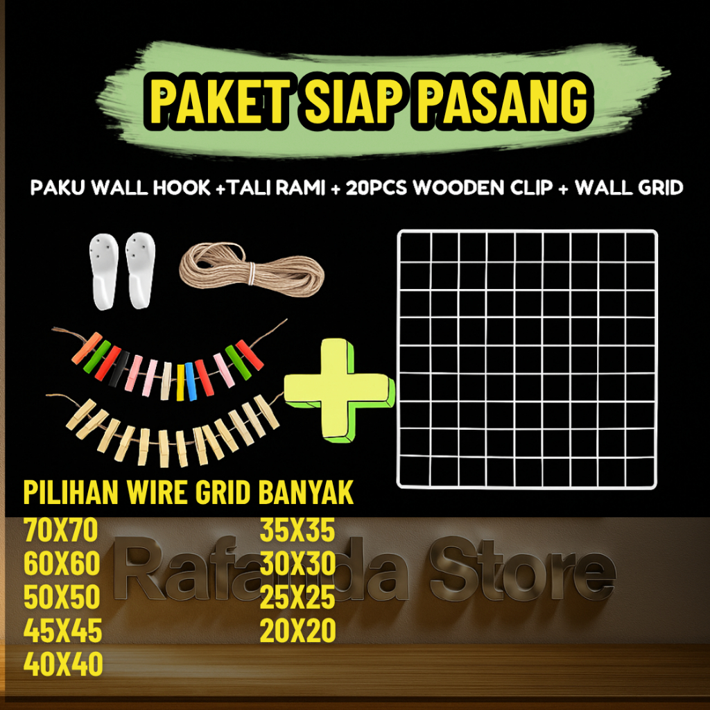 Jual PAKET BUNDLING besi ram wall grid + wooden klip + wall hook + tali ...