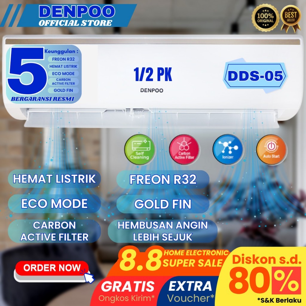 Jual DENPOO AC DDS 05 CTL 1/2PK + FREE PASANG & ACCESORIES | Shopee ...