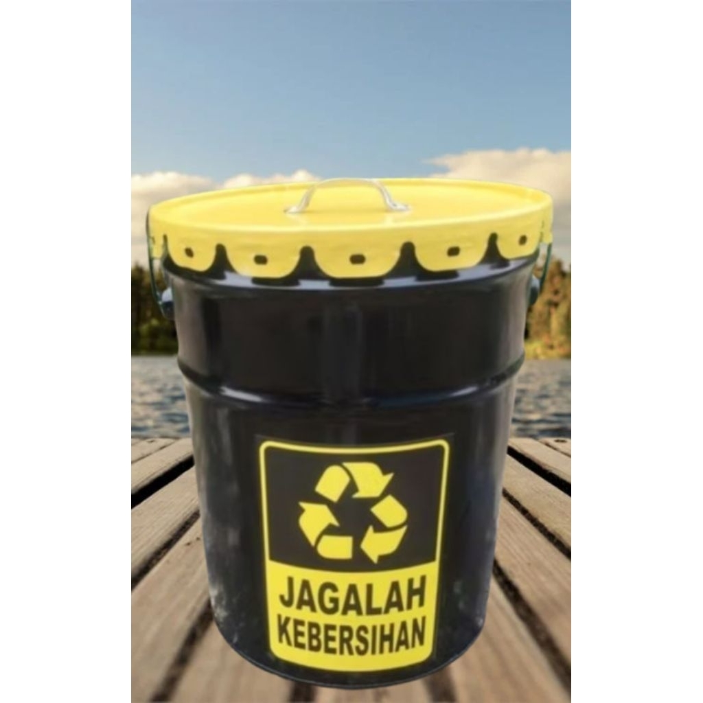 Jual TONG SAMPAH DRUM/KALENG BESI SIZE 25L (HITAM TUTUP KUNING ...