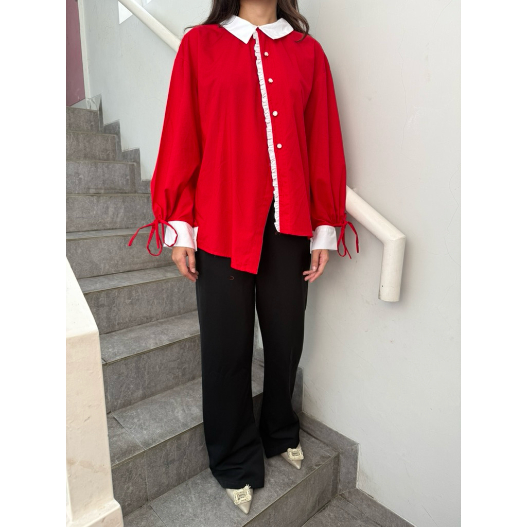 Jual Gayala Red & white Blouse | Shopee Indonesia