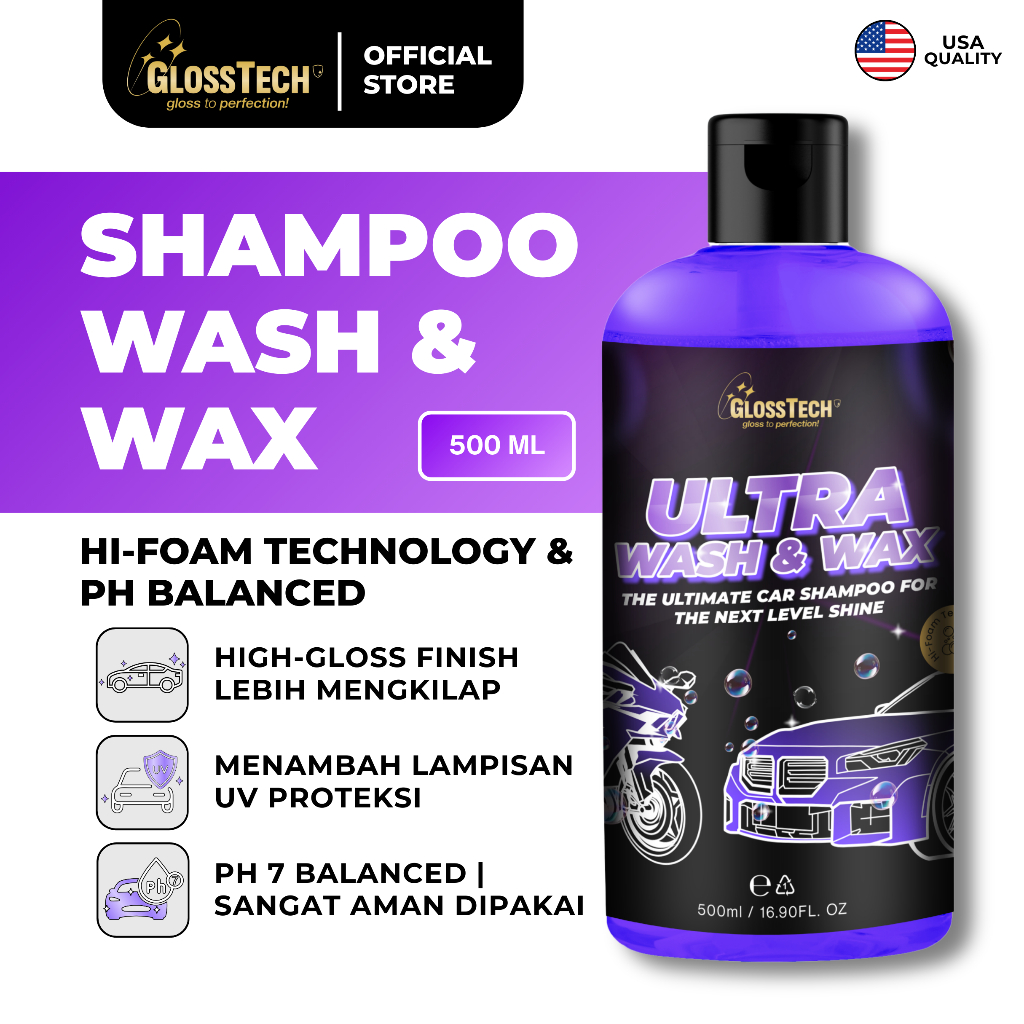 Jual Ultra Wash & Wax | GlossTech - Shampoo Cuci Mobil Motor pH Balanced Car Wash Shampoo ...
